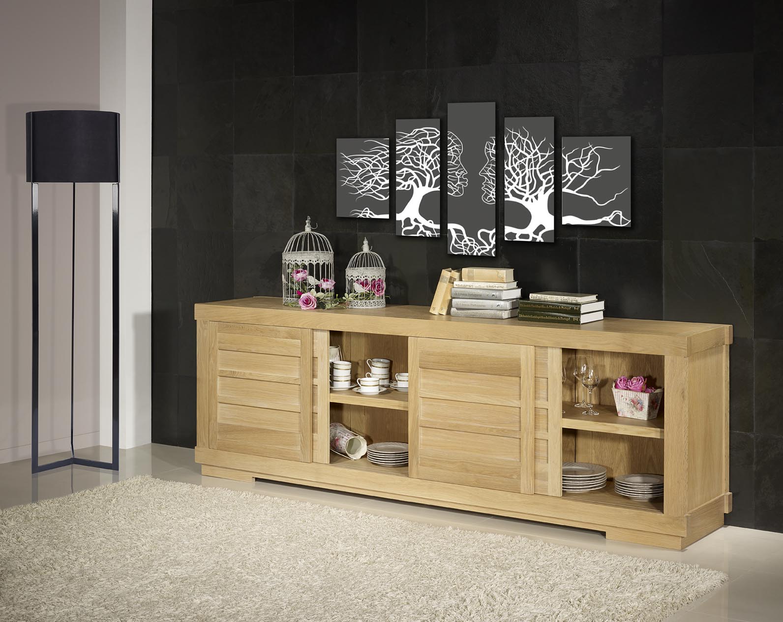 Buffet 4 portes coulissantes en Chêne Massif de style Contemporain ...