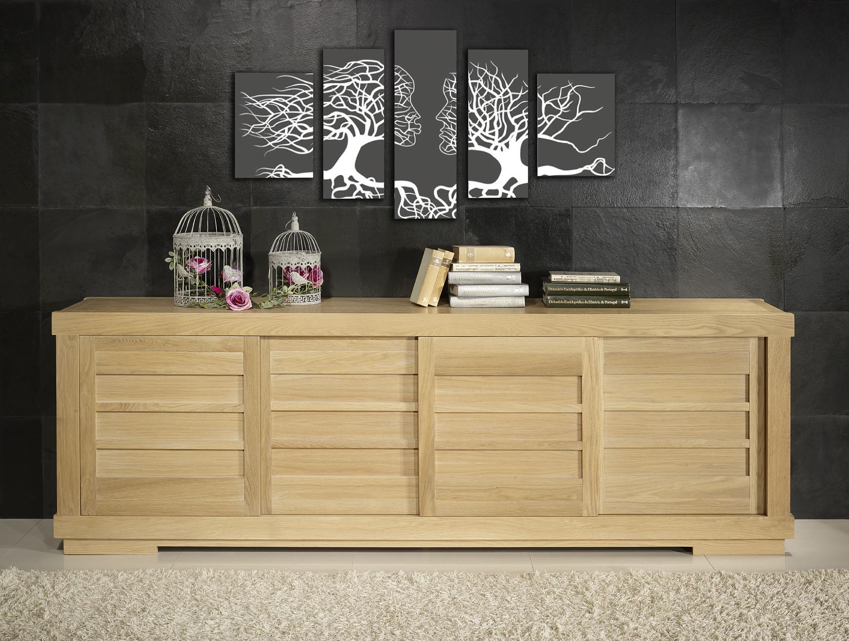 Buffet 4 portes coulissantes en Chêne Massif de style Contemporain ...