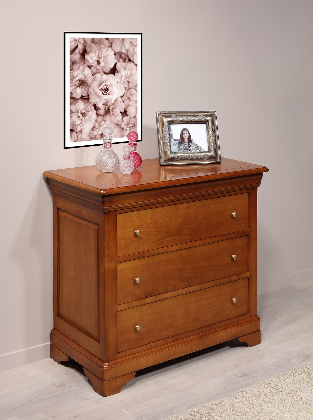 Commode 3 tiroirs Amélie en Merisier Massif de style Louis Philippe ...