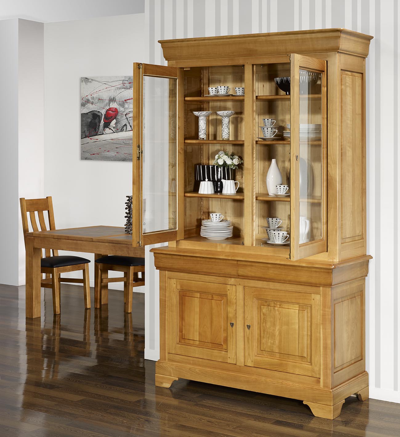 Vaisselier 2 corps 2 portes le en Merisier Massif de style Louis ...